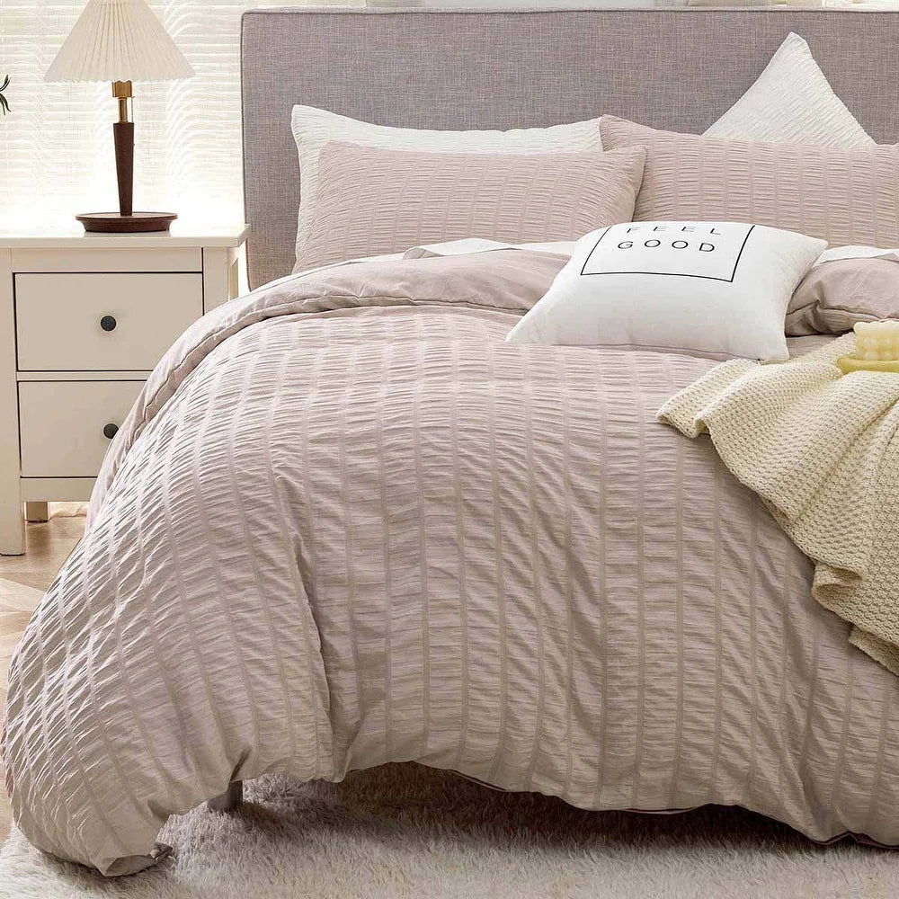 Seersucker Duvet Cover Set Kahki Queen Salvage Co Indy