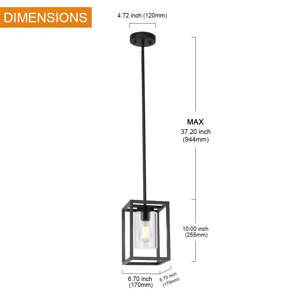 Vinluz 1-Light Square/Rectangle Pendant Light with Clear Glass - Brush ...