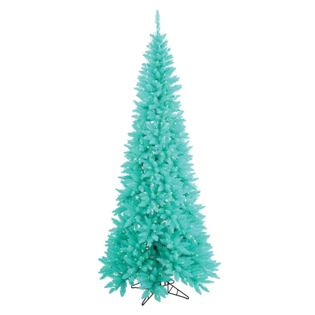 6.5-ft Pre-lit Traditional Slim Blue Artificial Christmas Tree ...