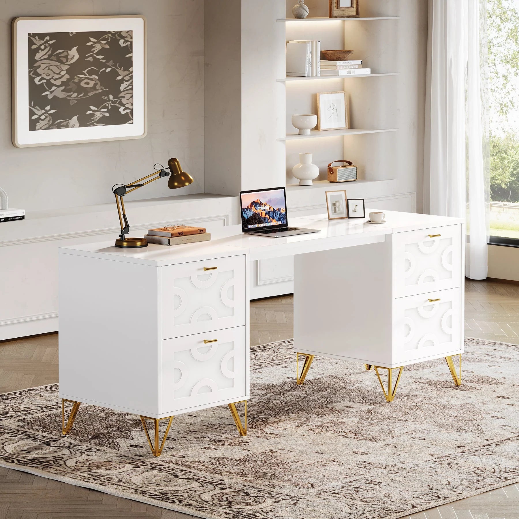White Computer Desk with File Drawers, Wood Executive – Salvage & Co Indy