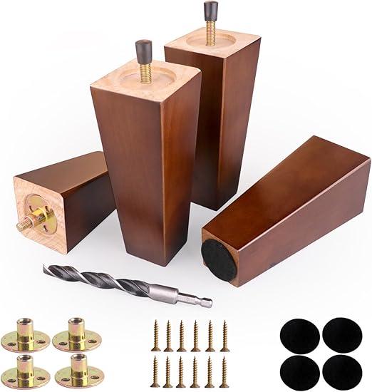 Rubberwood Couch Legs Heavy Duty,Square Wood Legs for Furniture Set of ...
