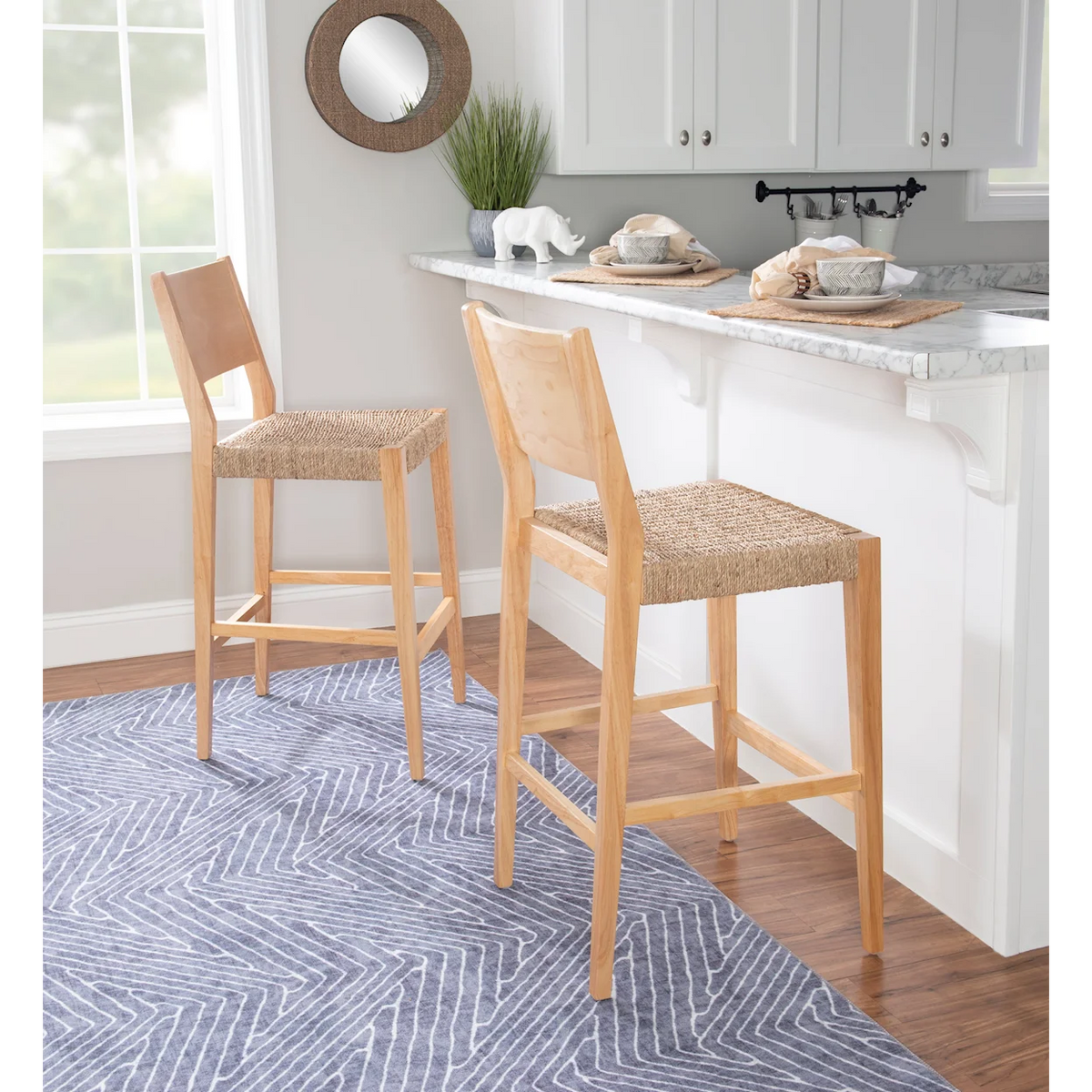 Mid-Century Modern Barstool Set of 2 with Basketweave Seat – Salvage ...