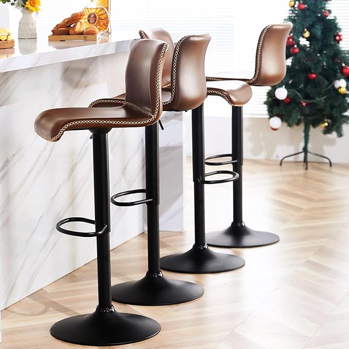 Swivel Bar Stools Set of 4, Counter Height Bar Stools with Back, Adjus ...