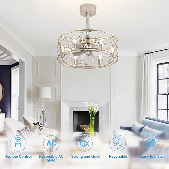 Angelo 20 in. Indoor Satin Nickel Chandelier Ceiling Fan with Crystal ...