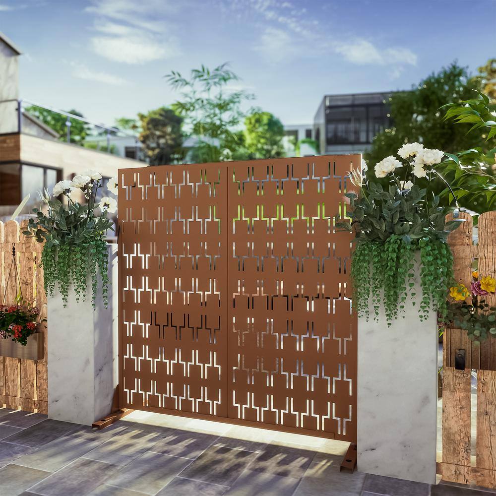 Laser Cut Metal Rusty Brick Pattern Outdoor Privacy Screen – Salvage ...