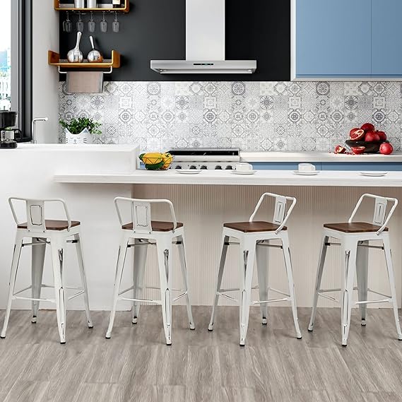Counter Height Stools Industrial Metal Barstools with Wooden Seats(Dis ...
