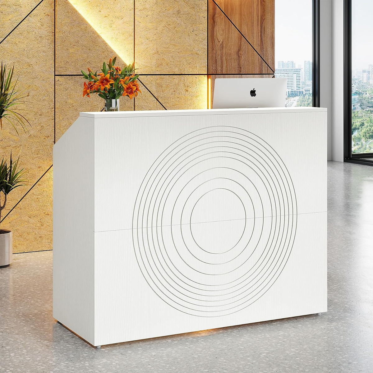 Reception Desk, Modern Front Desk Counter Table with Open Shelves ...