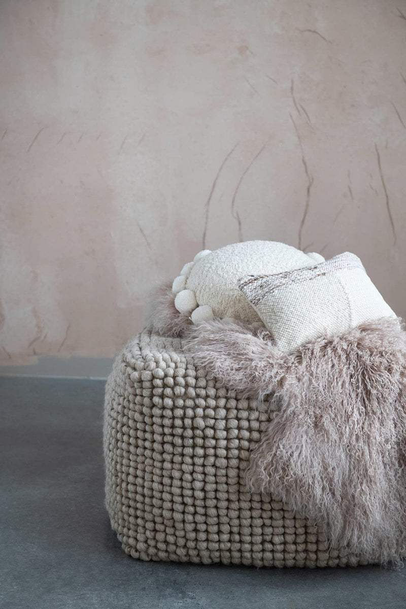 Creative Co-Op Square Wool Beige Pouf, 24x 24 x 16, Cream – Salvage ...