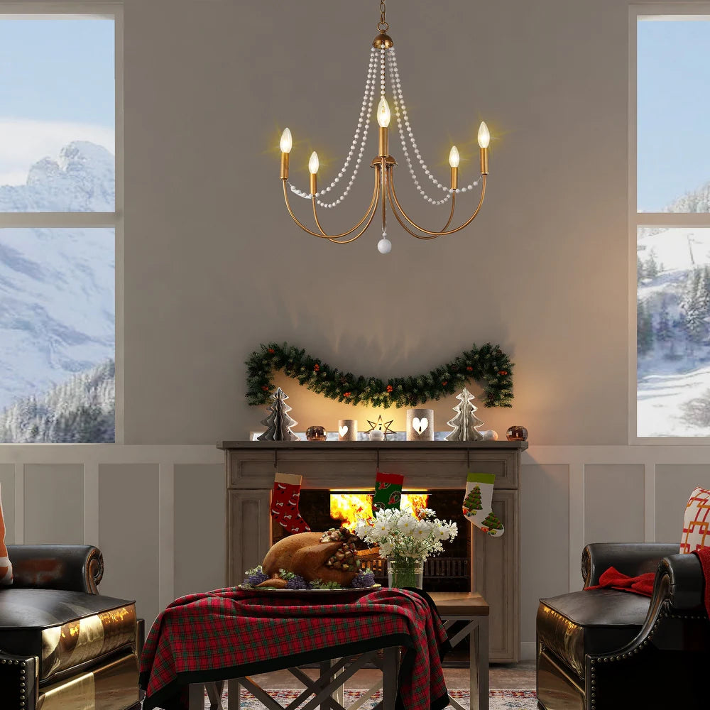 Alisar Mid-century Modern 5-Light Chandelier Antique Gold Swing Arms F ...