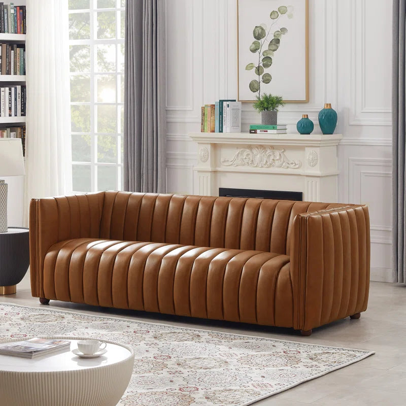 Arkadius Genuine Leather Channel Tufted Couch – Salvage & Co Indy