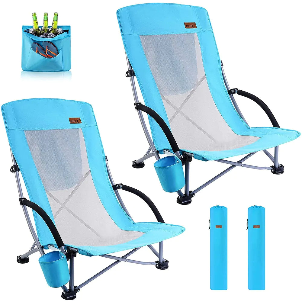 High Back Folding Beach Chair - Set of 2 Blue - Two Blue – Salvage & Co ...
