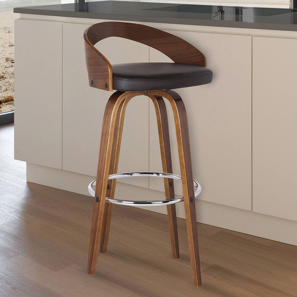 Solavagen Walnut Upholstered Wood Bar Stool - Brown & Walnut - Bar hei ...