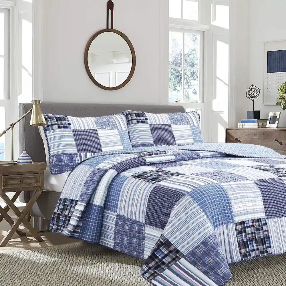 Copper Grove Stornoway Plaid Denim Patchwork Quilt Bedding Set - Queen ...
