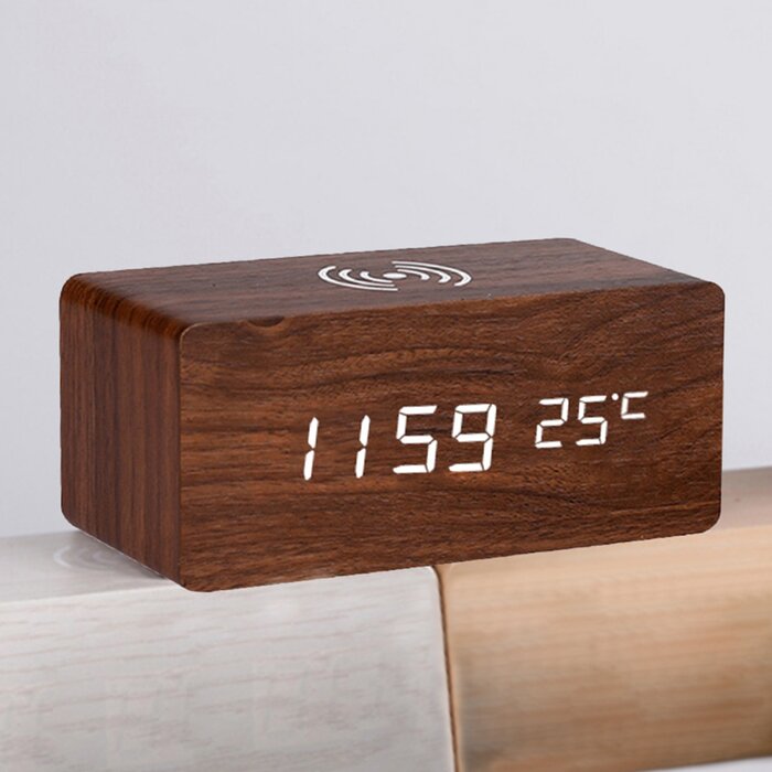 Brown Digital Wood Electric Tabletop Clock with Alarm – Salvage & Co Indy