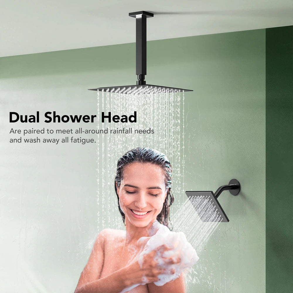 Dual Heads 12" Rainfall Shower head & High Pressure 6" Shower System w ...