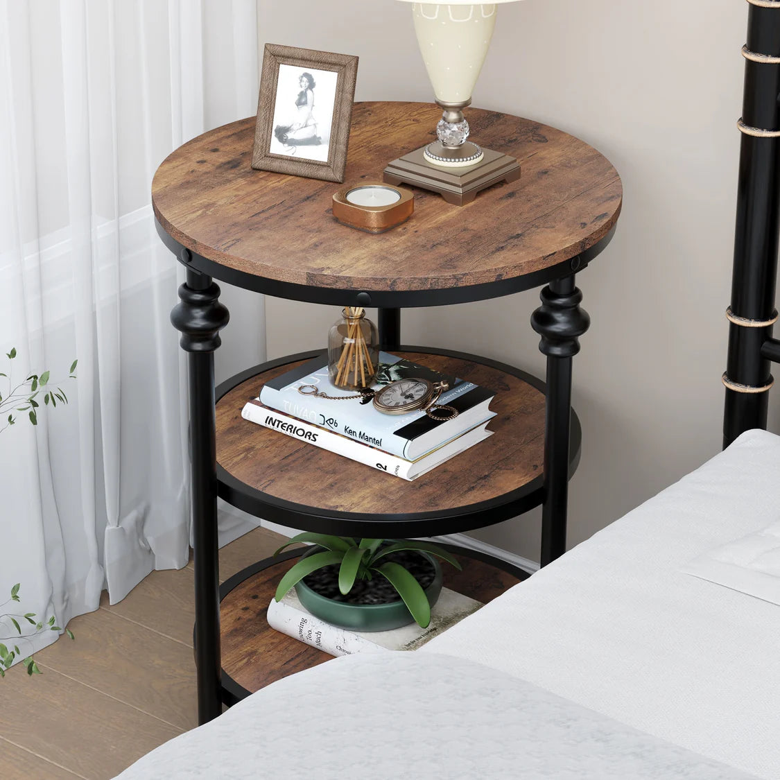 End Table 3-Tier Round Side Table – Salvage & Co Indy