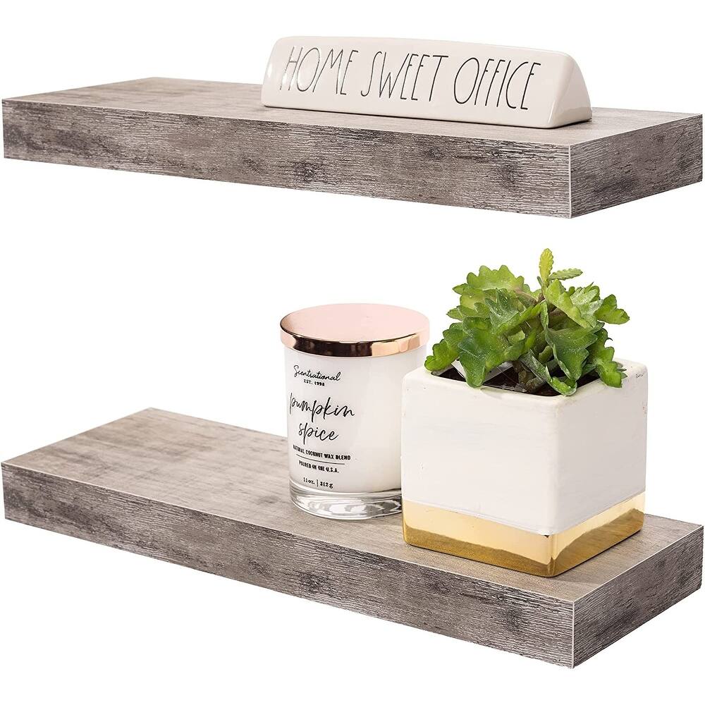 Floating Shelf Set Rustic Wood Hanging Rectangle Wall Shelves (2-Pack ...