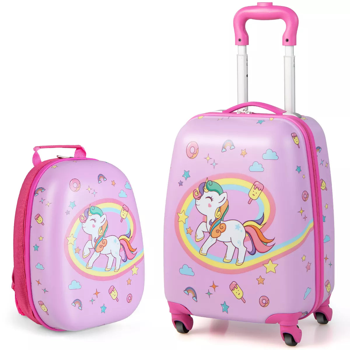 2PC Kids Carry On Luggage Set 12" Backpack and 16" Rolling Suitcase fo ...