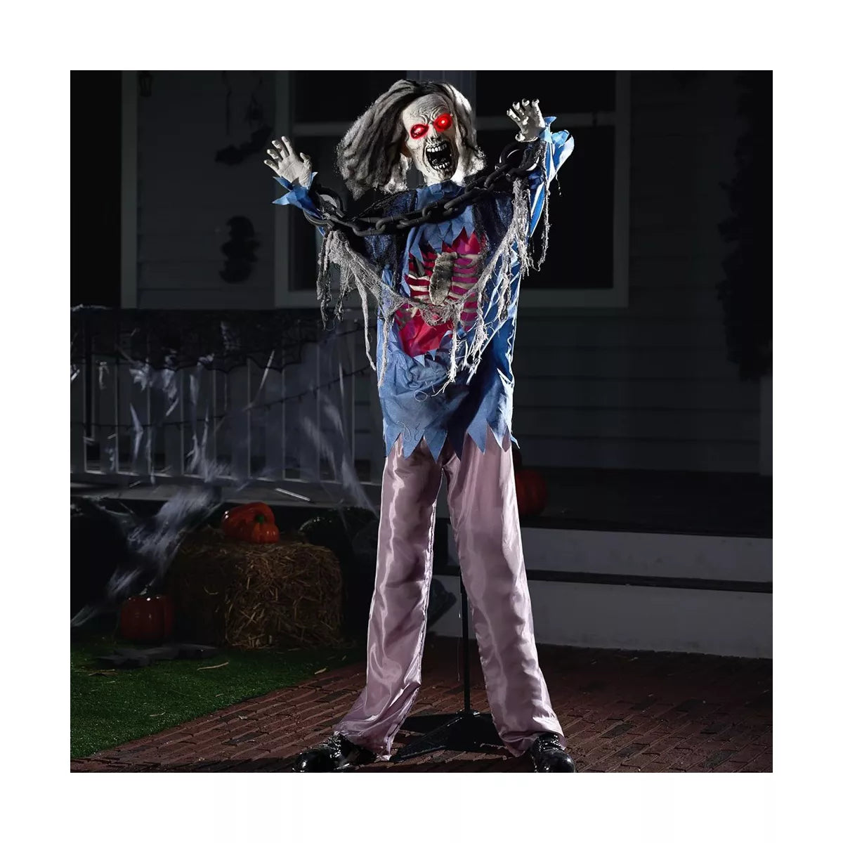 Halloween Animated Standing Zombie Animatronic Decoration with Chain ...