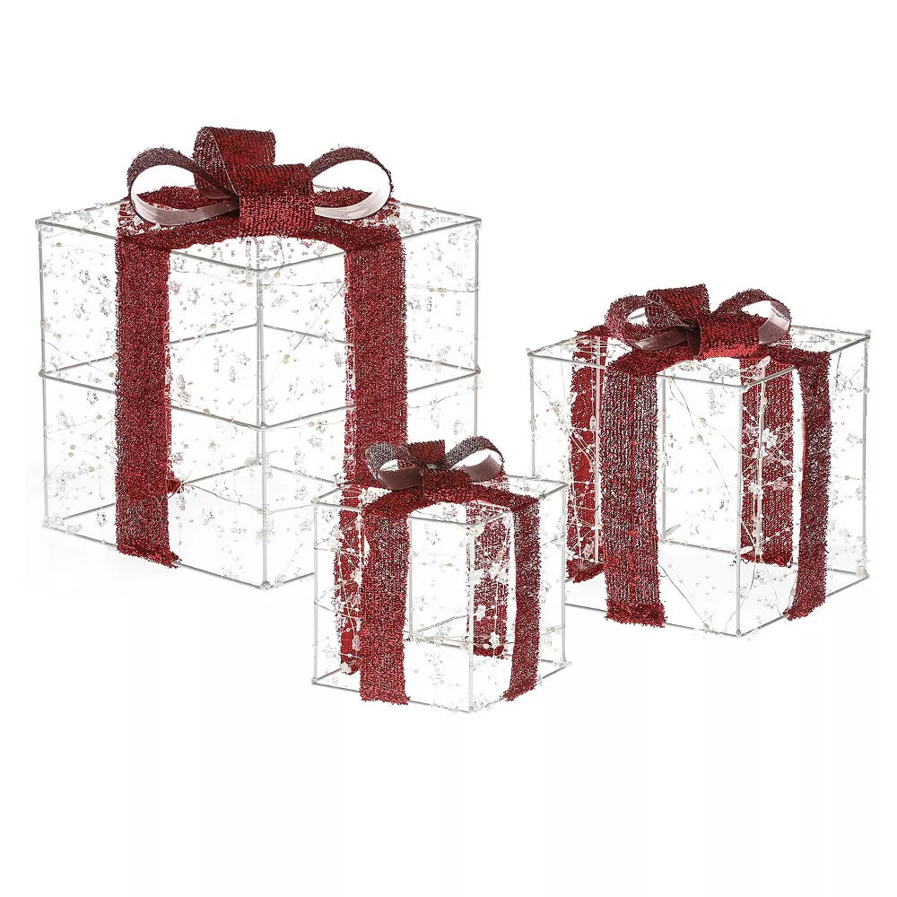 3-Piece Lighted LED Christmas Holiday Presents Decoration, final cut ...
