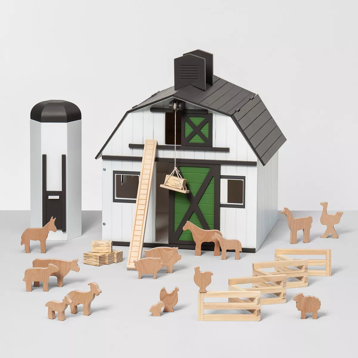 Toy Barn with Animal Figurines - Wooden Farm Playset – Salvage & Co Indy