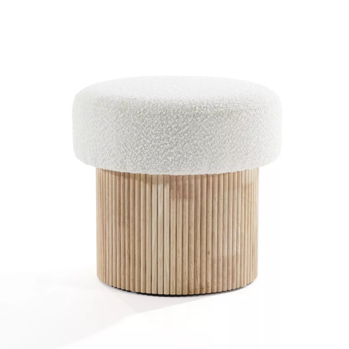 Ivory Footstool with Storage and Wood Fluted Base Brown SHOWROOM ITEM ...