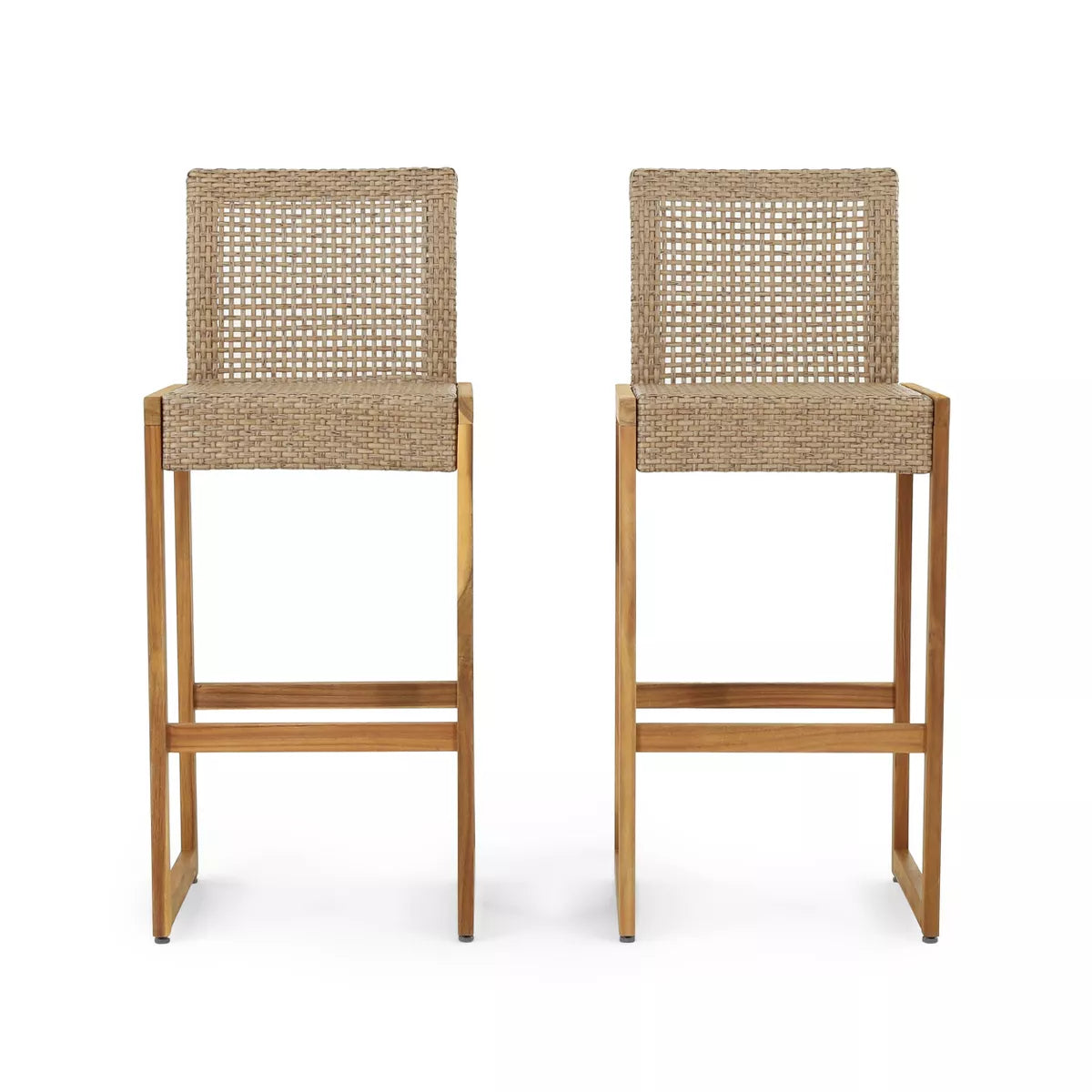 Elon Outdoor Wicker and Acacia Wood Barstools (Set of 2), Light Multib ...