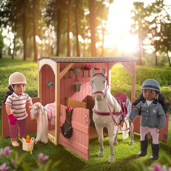 Horse Barn Playset for Dolls - Saddle Up Stables - Pink – Salvage & Co Indy