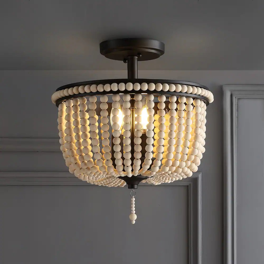 Georgian Wood Beaded/Metal LED Flush Mount Black – Salvage & Co Indy