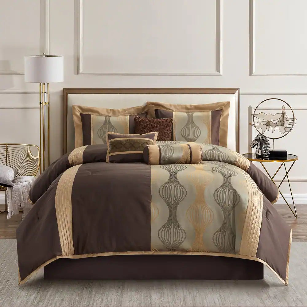 Grand Avenue Daniella 7-Piece Modern Geometric Comforter Set - Brown ...