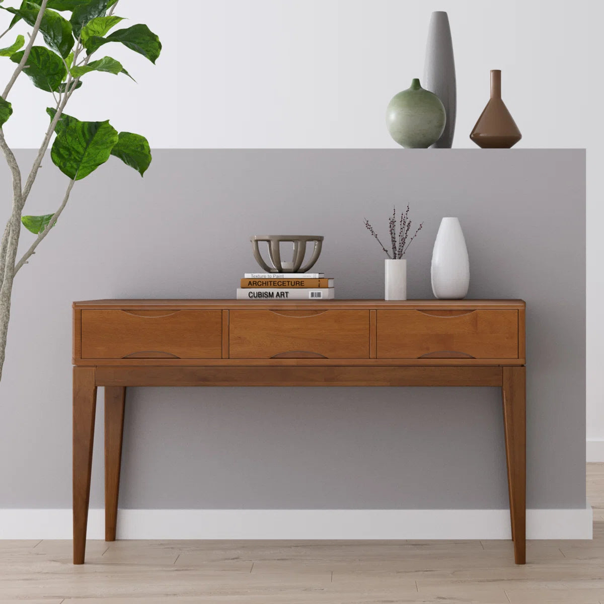 Harper 54"W Solid Hardwood Mid-Century Modern Storage Console Table ...