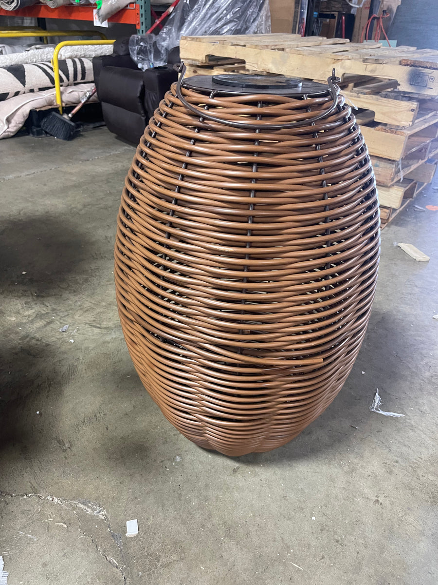 Resin Wicker Woven LED Outdoor Lantern Dark Brown – Salvage & Co Indy