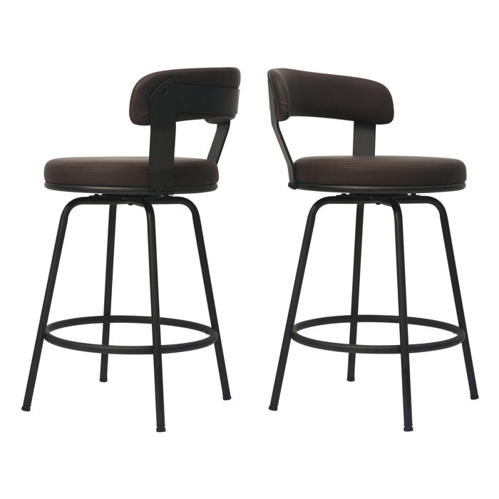 Kipton Low Back Bar Stools Metal Leather Counter Stools (Set of 2 ...