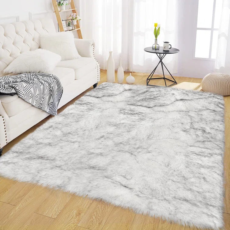 Kove Modern Faux Fur Sheepskin White/gray Area Rugs, Floor Carpets Hig ...