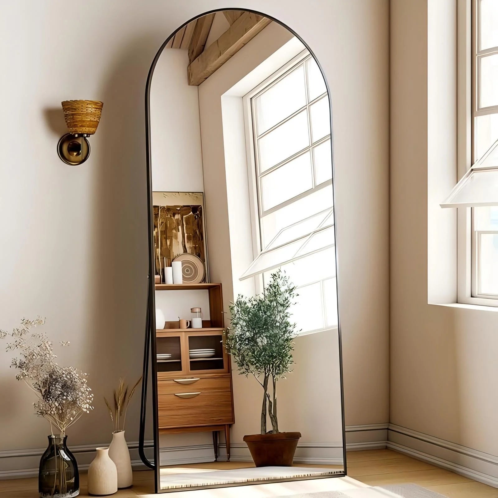 Arch Full Length Mirror with Stand Modern Full Body Mirror,Black SHOWR ...