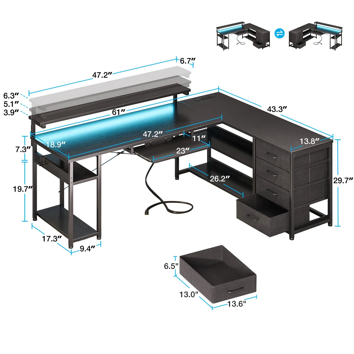 Lymon L-Shaped Metal Base Computer Desk with Power Outlet – Salvage ...