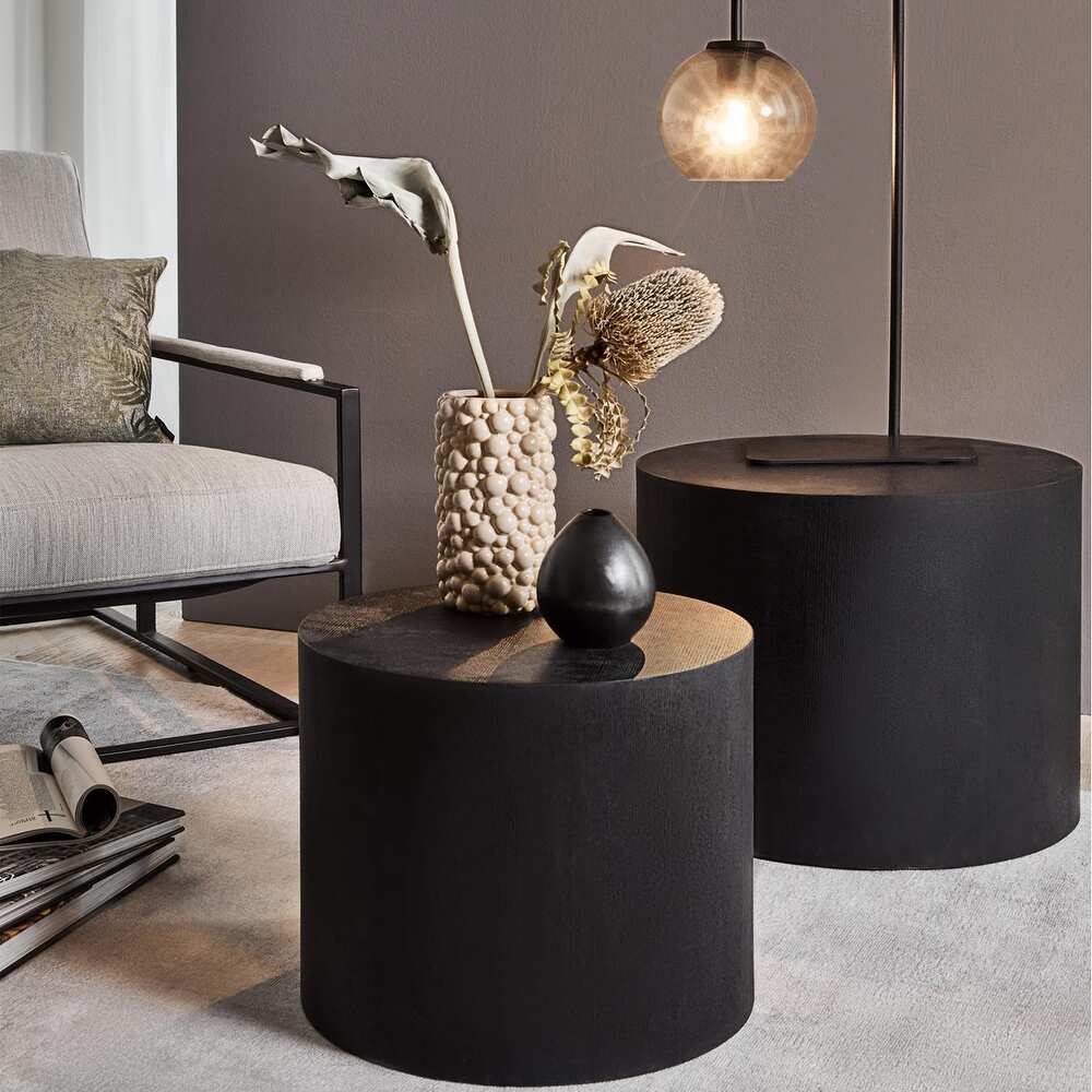 Modern Farmhouse Round Accent Nesting Side Coffee Table Set (Set of 2 ...