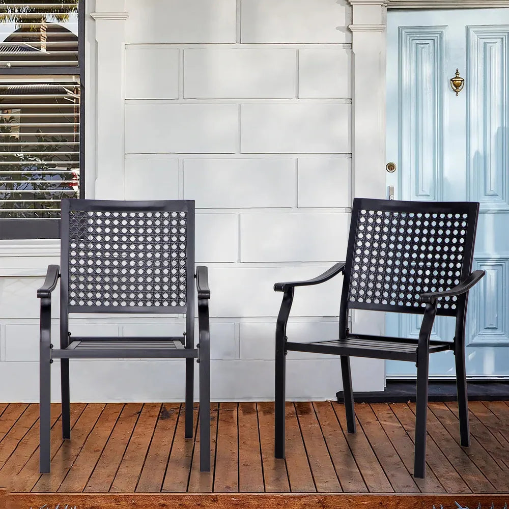 Set of 2 Patio Dining Stackable Chair Black E-coating Metal with Upgra ...