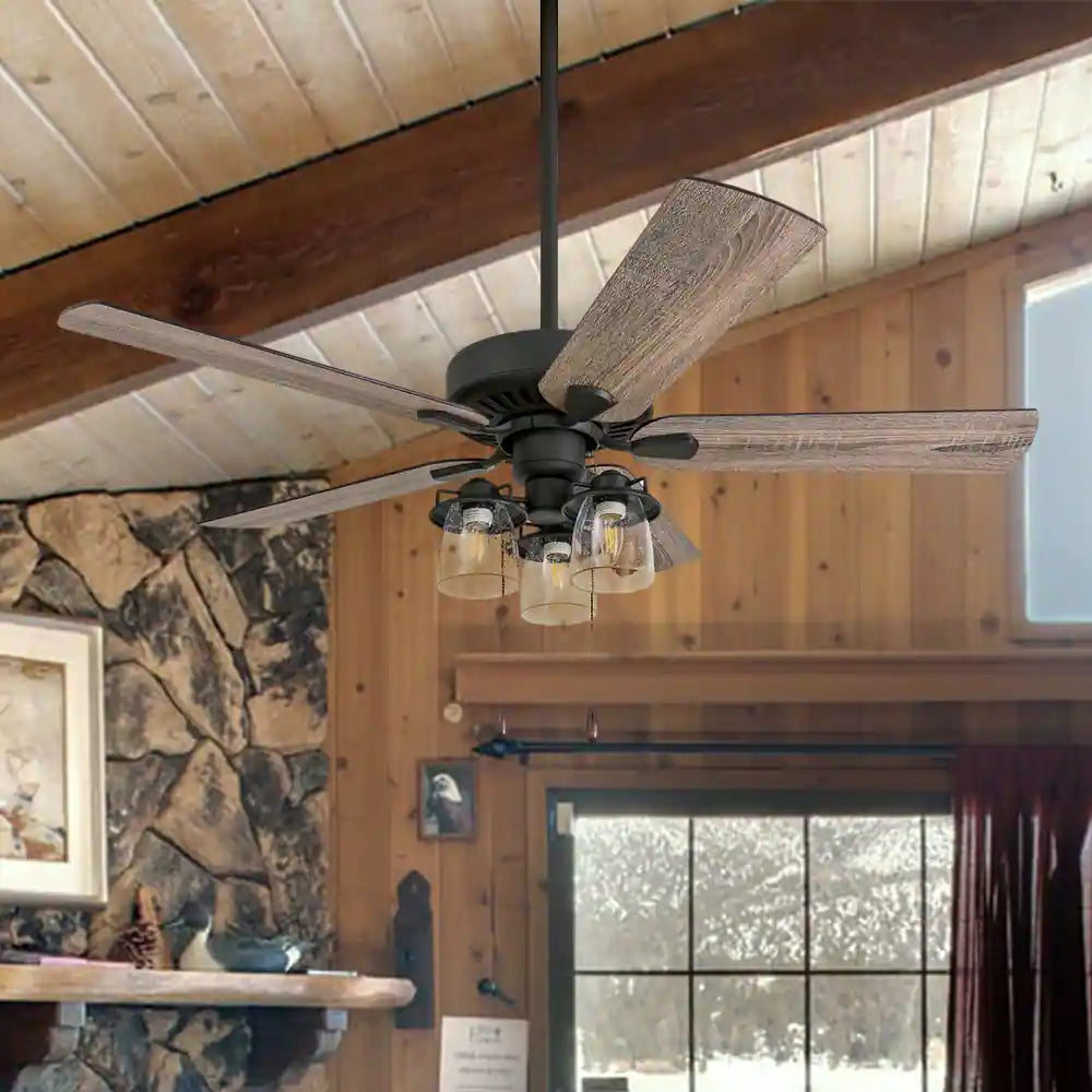 Briarcrest Bronze Farmhouse LED Ceiling Fan with Light, Pull Chain ...