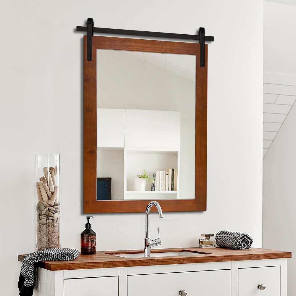 Rustic Farmhouse Mirror Vanity Mirror Solid Wood Frame with Metal Barn ...