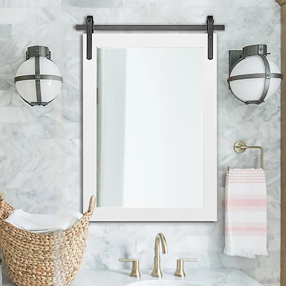 Rustic Farmhouse Mirror Vanity Mirror Solid Wood Frame with Metal Barn ...