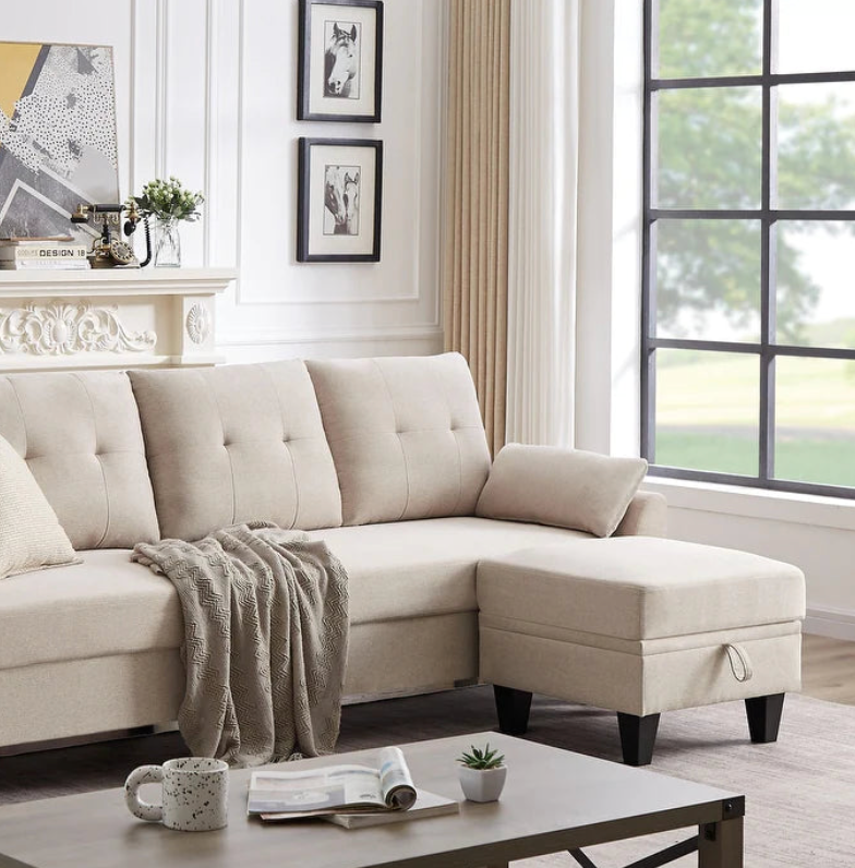 Partial Sectional With Storage Ottoman and Side Bags For Living Room ...