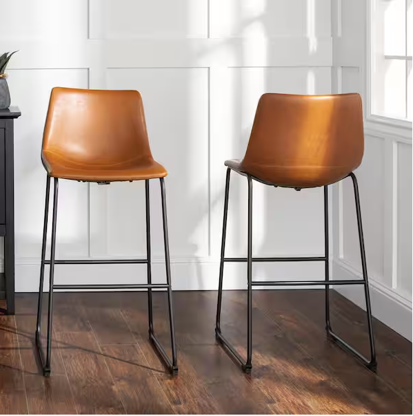 (Set of 2) 29" Whiskey Brown Faux Leather Bar Stools SHOWROOM ITEM ...