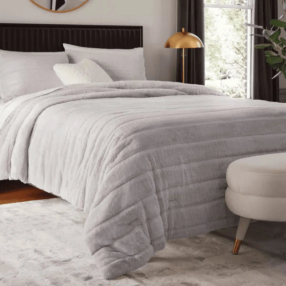 3pc Luxe Faux Fur Comforter and Sham Set - King Light Gray – Salvage ...