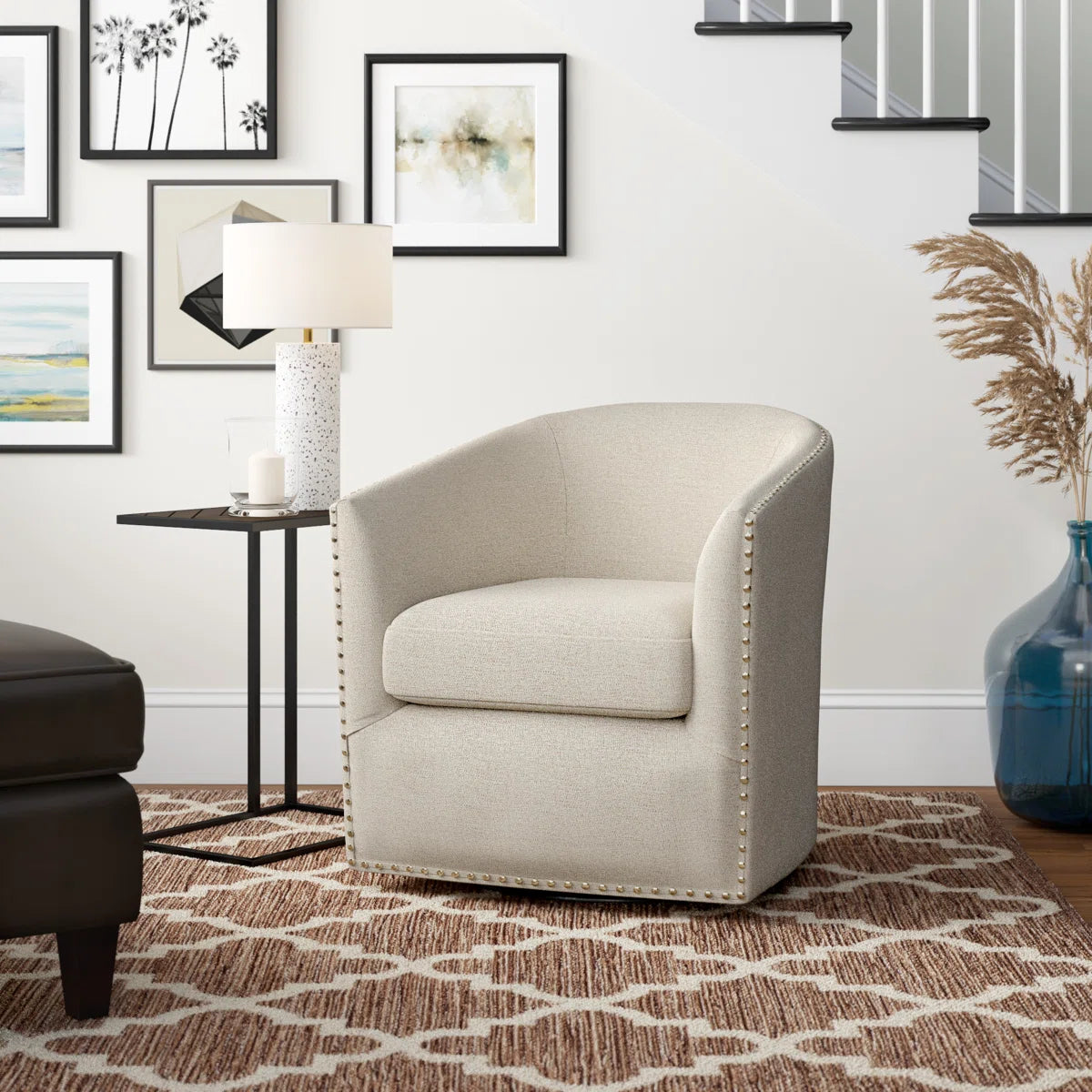 Tyler 360° Swivel Barrel Chair with Nailhead Trim-SHOWROOM ITEM ...