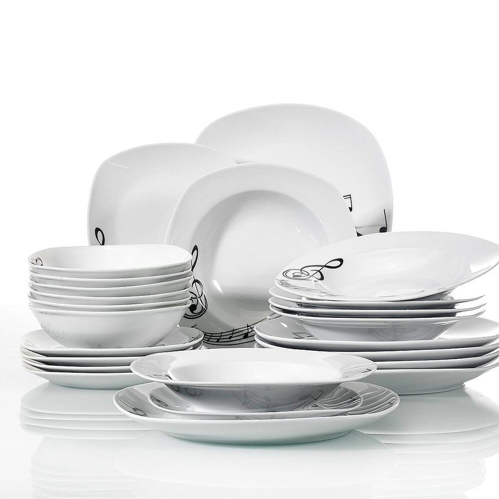 Melody Porcelain Music Note Dinnerware Set (Service for 6) - 24 Piece ...