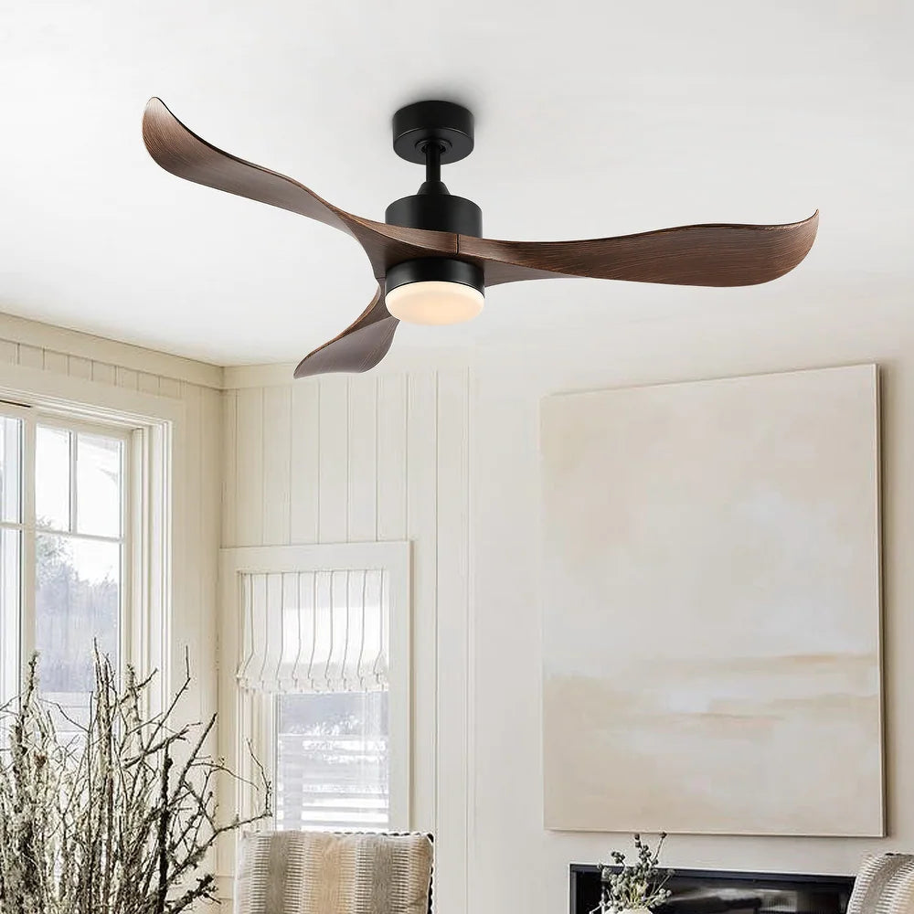 Modern Ceiling Fan with Lights and Remote, 3 Curved Blades - Black Wal ...