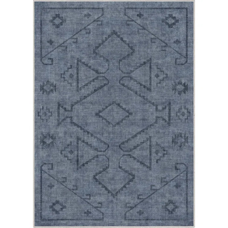 Apollo Bottineau Distressed Southwestern Navy Blue Flat-Weave Rug - Re ...