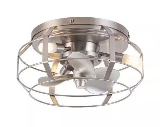 Modern Flush Mount Caged Satin Nickel Ceiling Fan with Light Kit and R ...