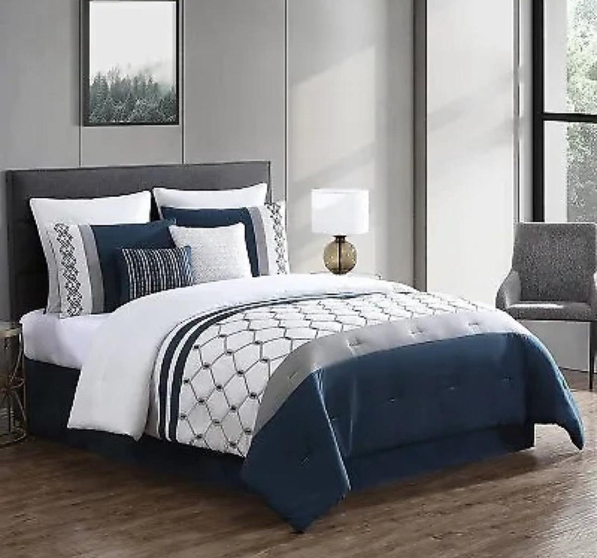 8pc Queen Ellison Embroidered Colorblock Comforter Bedding Set - Dark ...